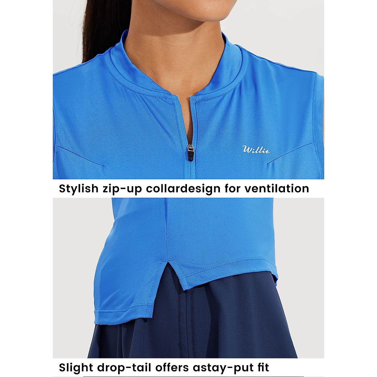 Willit Women's Sleeveless Golf Shirts Polo Tennis Tank UPF 50+ Lightweight Quick Dry Athletic Shirts Brilliant Blue S
