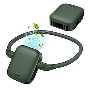 Dadanism Neck Fan, 2-in-1 USB Portable Fan 3 Speeds Rechargeable Hands Free Waist Clip Necklace Fan, Adjustable, Detachable Cooling Desk Fan for Office Outdoor Travel Queue, Green