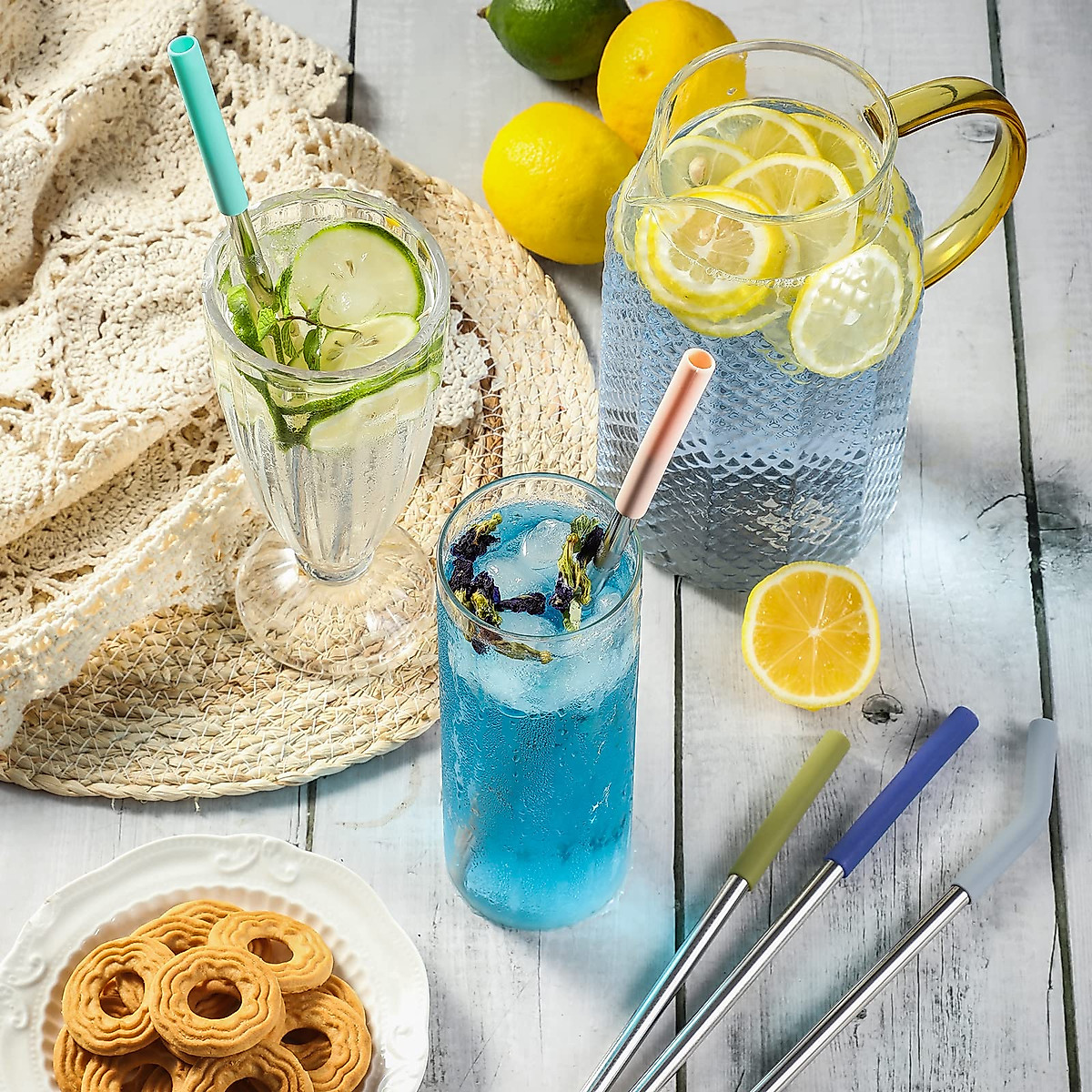 12-Pcs Reusable Metal Straws with Silicone Tips, Stainless Steel Drinking Straws with 3 Cleaning Brushes & 1 Portable Bag- Perfect for 30 oz and 20 oz Tumblers