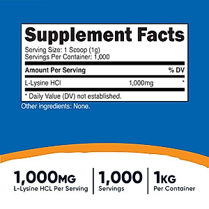 Nutricost L-Lysine Powder 1KG (2.2lbs) - Pure L-Lysine, Non-GMO, Gluten Free