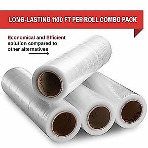 Stretch Wrap Industrial Strength 4 Pack 18" 1100 SqFt 80 Gauge Extra Thick (20 Micron) Shrink Wrap Roll for Moving Supplies, Furniture, Pallets, Plastic Wrap for Packing, Heavy Duty Stretch Film