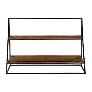 Kate and Laurel Lander Rustic Hanging Wall Shelf, 24" x 8" x 16", Rustic Brown and Black, Two Tiered Farmhouse-Inspired Shelves for Wall
