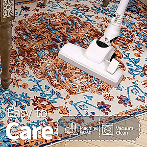 Taisier Home Area Rug 2x3 Persian Rug Indoor Entryway Vintage Rug Indoor Fiery Red Multi Print Rug Retro Distressed Carpet Thin Rug Mat Foldable Accent Rug Non Slip Bathroom Kitchen Bedroom