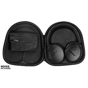 Alltravel Headphone Case Compatible with Bose QC35, QC25, QC15, QC3, QC2, Sony MDRXB950, MDRXB650, MDRaccessories, Elastic Secure Strap, Matte Black Surface with Plush Lining