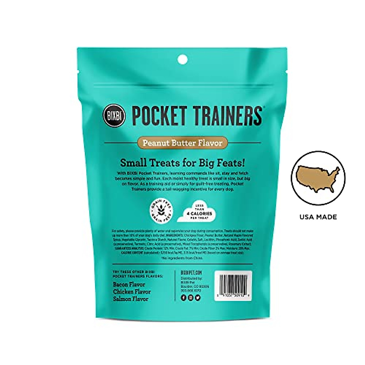 BIXBI Pocket Trainers, Peanut Butter (6 oz, 1 Pouch) - Small Training Treats for Dogs - Low Calorie and Grain Free Dog Treats, Flavorful Pocket Size Healthy and All Natural Dog Treats