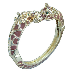 Unique Animal Giraffe Bracelet Bangle Cuff Clear Austrian Crystal Gold-Tone Brown Spot