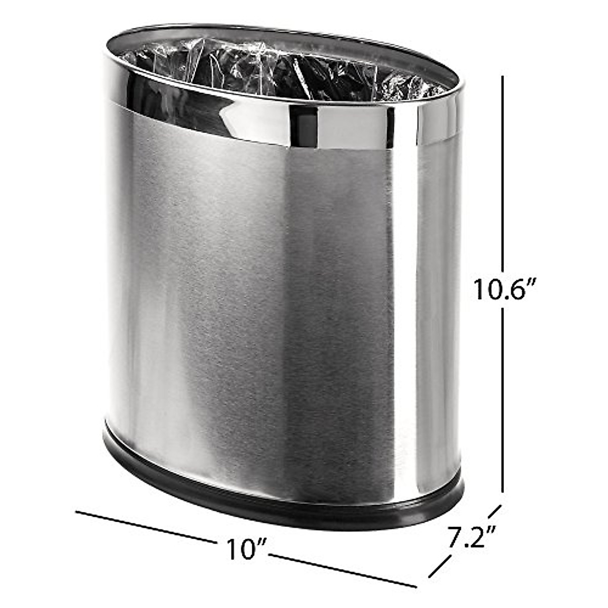 Brelso 'Invisi-Overlap' Open Top Stainless Steel Trash Can, Small Office Wastebasket, Modern Home Décor, Oval Shape