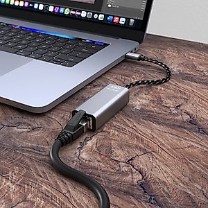 USB C Ethernet adapter with break-proof, full metal case (USB-C male to RJ45 LAN female, stable network/internet connectivity for notebook/MacBook/tablet at 1Gbit/s, 4in cable) by CableDirect