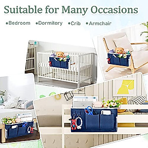Trycooling Bedside Caddy, Bedside Organizer Caddy Hanging Storage for Dorm Rooms Bed Rails Bunk Hospital Beds Crib (2pc Navy Blue)