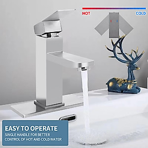 Oersitor Brushed Nickel Single Handle Bathroom Sink Faucet, Stainless Steel Vanity Faucet for Bathroom Sink with Water Supply Hoses Silver