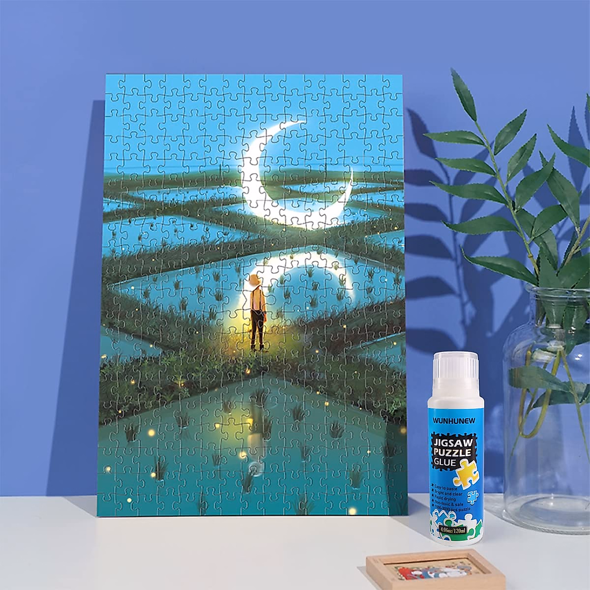 Newest Jigsaw Puzzle Glue Clear with Sponge Head Applicator, Puzzle Saver Frame for 1000/1500/3000 Pieces Puzzle of Paper & Wood, Water-Soluble Special Art Craft Puzzle Guard Glue, Quick Dry (120ML)