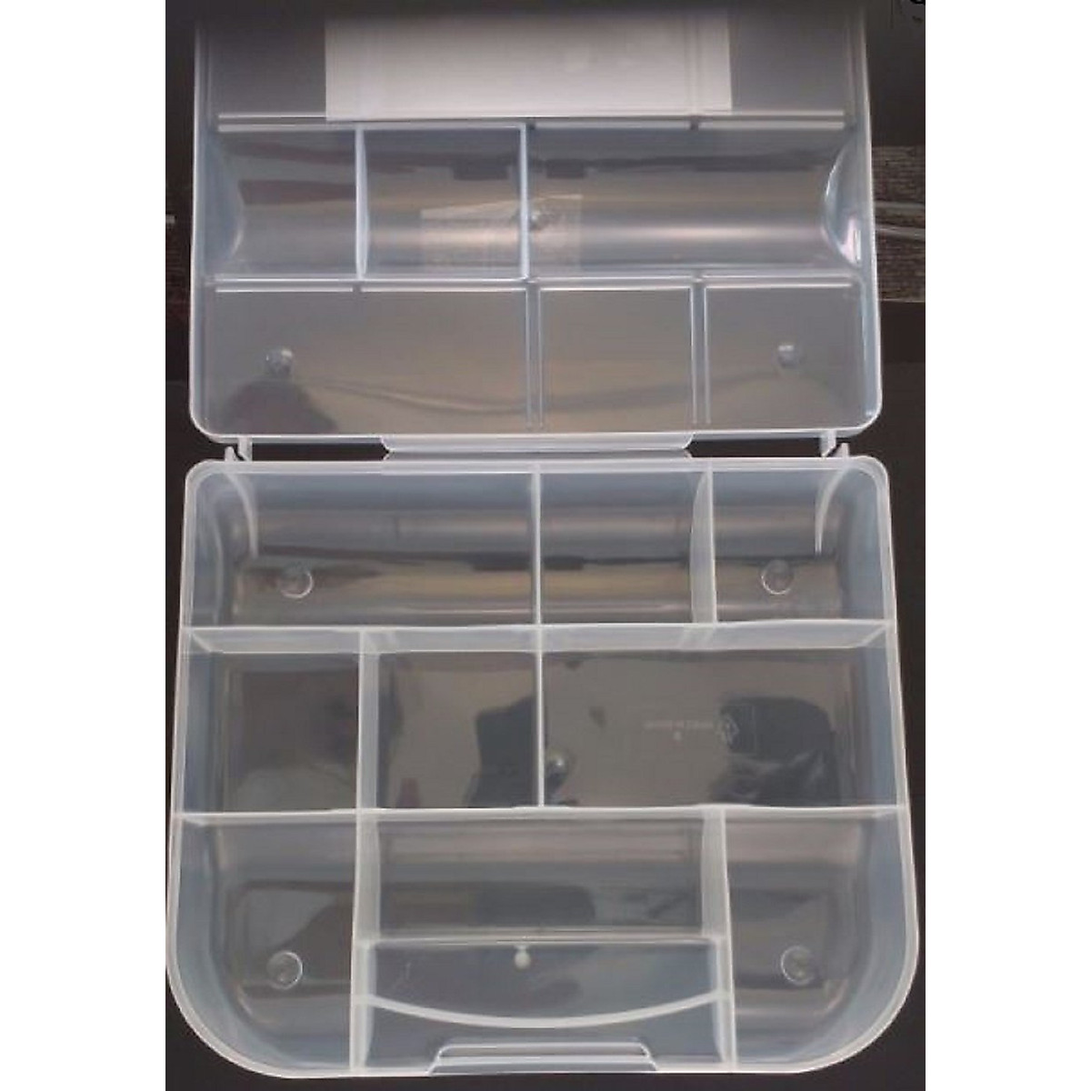 Small Clear Plastic 9-Compartment Organizer Cases, 7.5 x 6.5 x 2 inches, 4-ct Set
