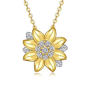 SISGEM 14K Real Gold Sunflower Necklace for Women, You Are My Sunshine Gold Moissanite Sunflower Pendant Anniversary Mother's Day Gift Jewelry for Her, Mom, Wife 16-18 inch