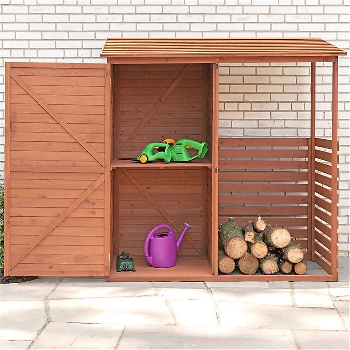 Pemberly Row Combination Firewood and Storage Shed in Medium Brown