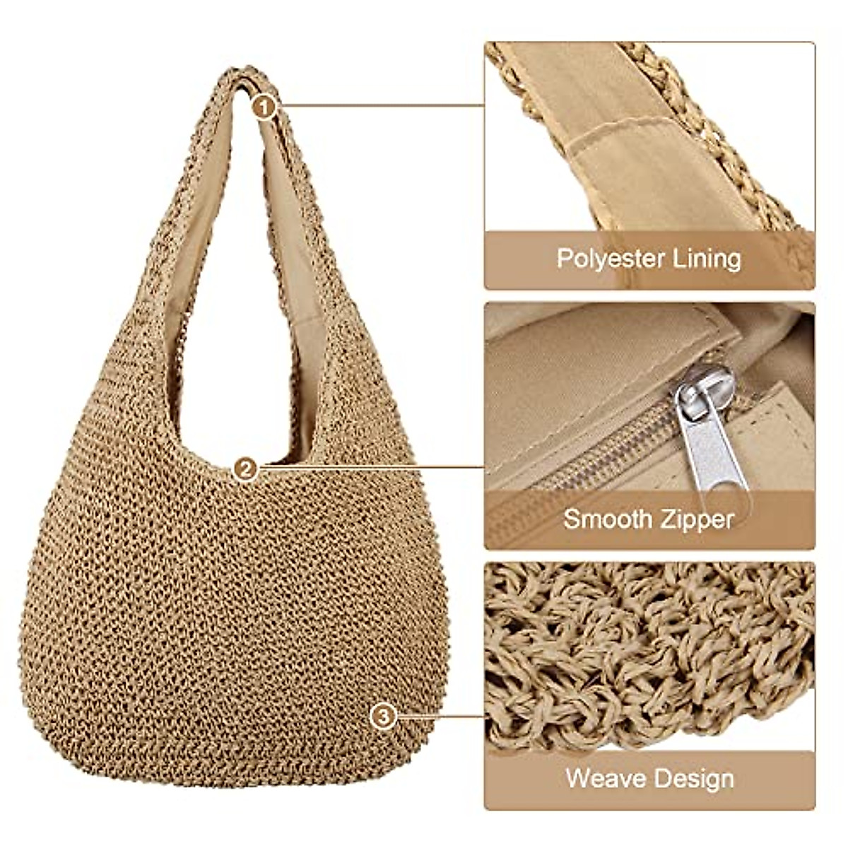 Freie Liebe Straw Tote Bag for Women Large Beach Bag Summer Woven Shoulder Handbags