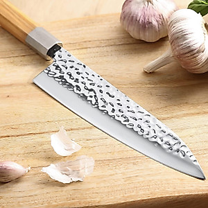 Sunnecko 8 Inch Chef Knife High Carbon Steel Japanese Chef's Knife Wood Handle Vintage Hand Forged Chef Knife for Meat Cutting