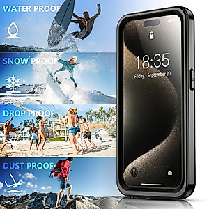 Justcool for iPhone 15 Pro Max Case Waterproof [14FT Military Dropproof] [IP68 Underwater] Built-in Screen Protector & [Tempered Glass Camera Lens Protector] Full Body Shockproof Phone Case, Black