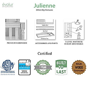 Evolur Julienne 5 in 1 Convertible Crib, Antique Grey Mist 55.5x31.2x51.5 Inch (Pack of 1)