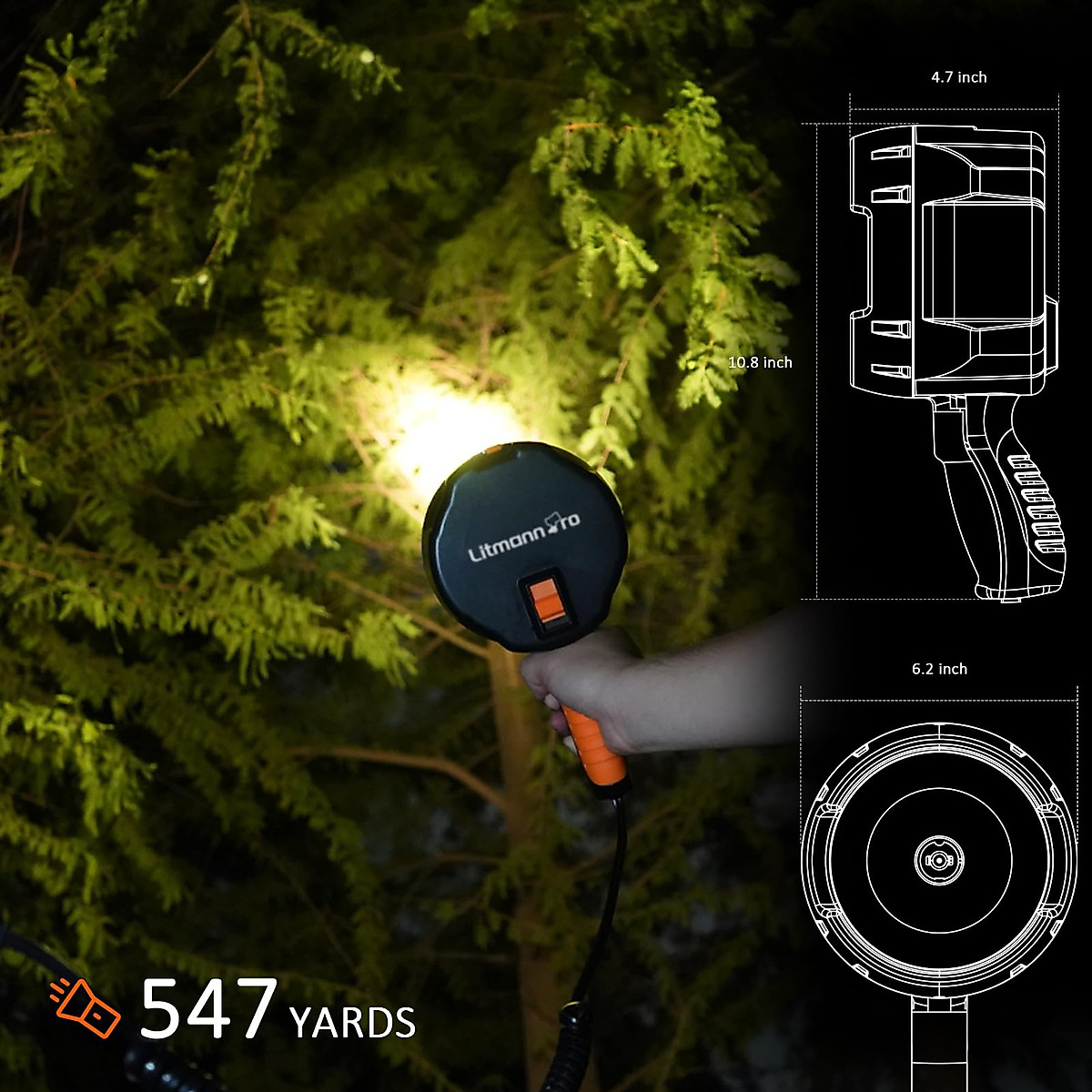 Handheld Spotlight 1500 Lumens 12V Plug Spot Light LED for Boat Camping Flashlight Hunting Spotlight Car Spotlight Marine Flashlight