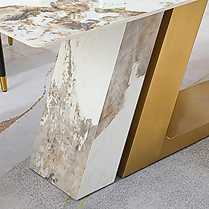 Montary 71” Modern Rectangle Dining Table for 6-8 Seat, Marble Dining Table with Sintered Stone Pandora Tabletop and L-Shape Stainless Steel & Stone Slate Base (Only Table)