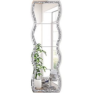 ZOLAPI Full Length Wall Mirror,Wave Pattern Irregular Crushed Diamond Body Mirror,Set of 4pcs Mirror Tiles,11x15 inch.Dressing Mirror，Make Up Mirror，Gym for Decor, Door.