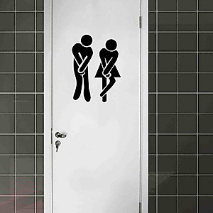 DIY Removable Man Woman Washroom Toilet Bathroom WC Sign, OYEFLY Door Accessories Wall Sticker Home Decor for Kids Living Room Home Decoration (Black)