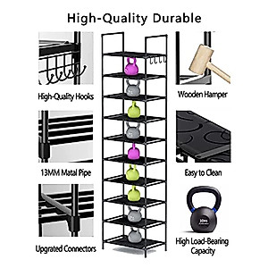 Wodeer Shoe Rack,10 Tiers Tall Free Standing Shoe Racks,Narrow Shoe Storage 20-24 Pairs Shoes, Space-Saving Shoe Shelf Organizer for Closet,Entryway,Metal Frame&Non-Woven Shelves,Black.