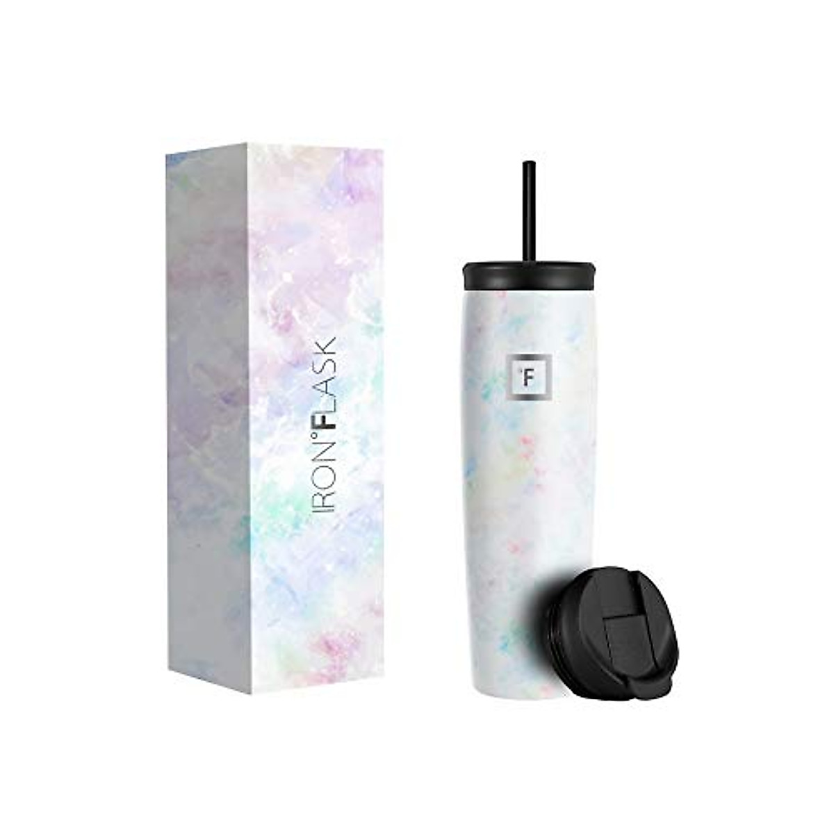 IRON °FLASK Nomad Tumbler - 2 Lids (Straw/Flip), Vacuum Insulated Stainless Steel Bottle, Double Walled, Drinking Cup Thermo Coffee Travel Mug, Water Metal Canteen (Pearl), 28 Ounces