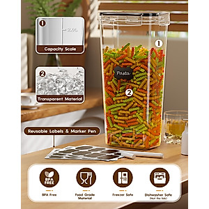 KEMETHY 15 Pack Airtight Food Storage Containers with Lids, Kitchen Pantry Organizers and Storage, BPA-Free Plastic Food Canisters for Cereal, Flour, Sugar, Pasta, Dry Food, Include Labels & Marker