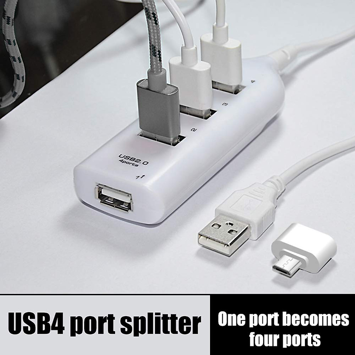 Trusway Portable Mini USB 2.0 Multiport with 4 Port Hub Splitter Adapter Reader Slot Ultra-Slim Compatible with Mobile HDD Mobile MacBook Laptop Black
