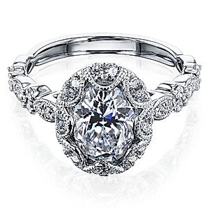 1 7/8 CTW Oval Cut Moissanite Halo Engagement Ring 10K White Gold - 5.0