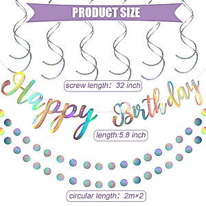 Zonon Happy Birthday Banner Iridescent Birthday Party Decoration Shiny Happy Birthday Sign Circle Garlands Holographic Hanging Dots Streamer Backdrop for Iridescent Birthday Party Favor Supplies