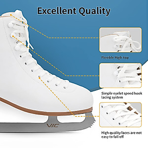 FEETCITY Classic Ice Hockey Skates for Women Girl,Adult Ice Skates White Color Figure Skating Socks Indoor/Outdoor