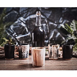 Norse Tradesman Ox-Horn Shot Glass Set (5) - 2 oz Mini-Drinking Horns for Toasting Spirits