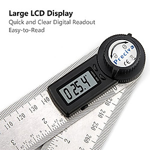 Digital Angle Finder Protractor, Preciva Digital Protractor 7 inch / 400mm Stainless Steel Measuring Ruler with Large LCD Display for Woodworking, Measurement (400MM)