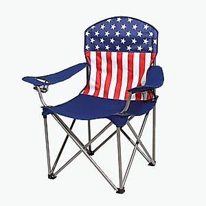 Kamp-Rite KAMPAFC141 Portable Outdoor Camping Furniture Beach Patio Sports Folding Quad Lawn Chair with 2 Cup Holders, USA Flag