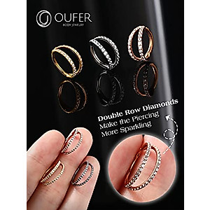 OUFER Conch Piercing Jewelry, 16G Conch Hoop Earrings, Stainless Steel Lip Ring Hoops, with Double Row Diamonds Helix Lobe Piercing Jewelry for Women Men-16G 12MM