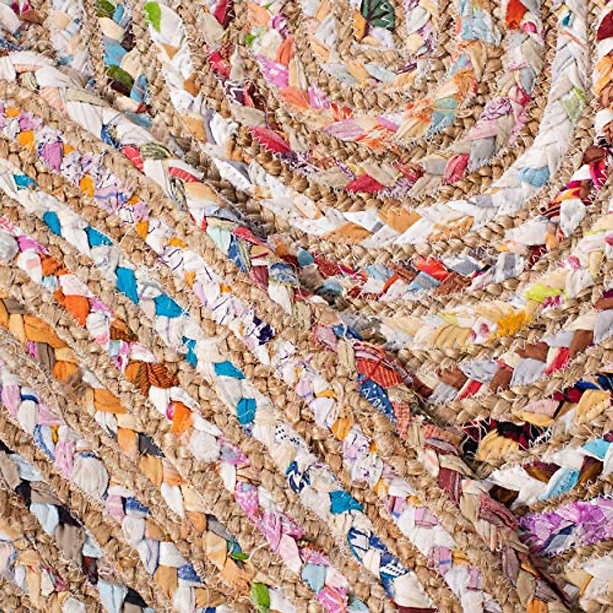 SAFAVIEH Cape Cod Collection Area Rug - 5' x 8' Oval, Beige & Multi, Handmade Boho Braided Jute & Cotton, Ideal for High Traffic Areas in Living Room, Bedroom (CAP202B)