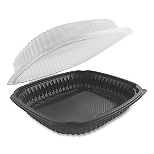 Anchor Packaging Culinary Lites Microwavable Container, 39 oz, 9 x 9 x 3.01, Clear/Black, Plastic, 100/Carton