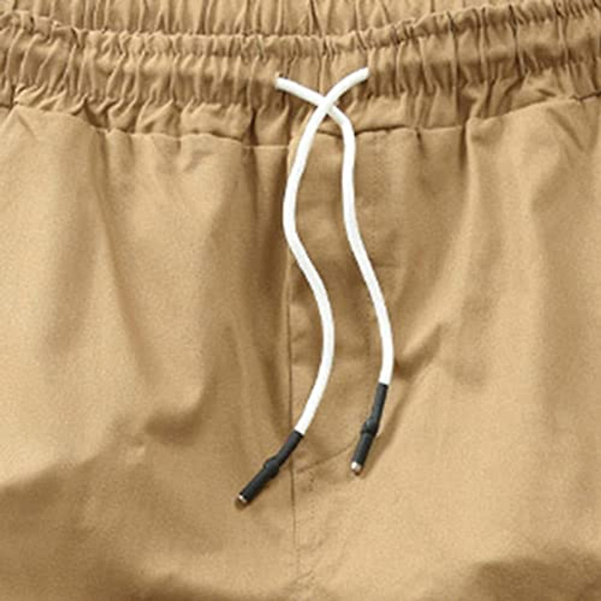 Men's Casual Multi Pocket Short Pants Elastic Waist Relaxed Fit Cargo Shorts Loose Fit Lightweight Outdoor Shorts (Khaki,XX-Large)