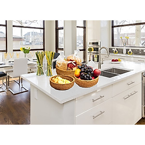 VNTRUEPRO Rattan Basket Bread Baskets For Serving Wicker Fruit Basket, Round Basket Rattan Baskets For Storage Fruit Baskets For Kitchen Counter Baskets For Serving Food Bamboo Basket (Size LMS, 3Pcs)