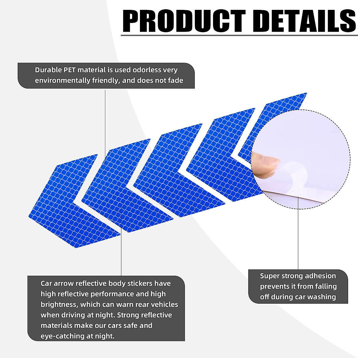 NTNEV 10PCS Arrow Reflective Stickers, Waterproof Vehicle Safety Warning Stripe Adhesive Decals, Bumper Body Helmets Stickers, Universal for Car, Truck, Motorcycle, Bicycle (Blue)