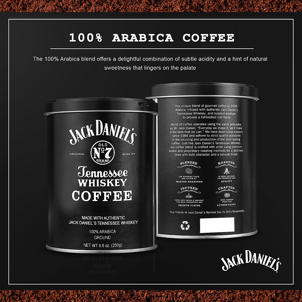 Parkway Distributors Jack Daniel’s Tennessee Ground Coffee 8.8 oz – Medium Roast, Infused with Authentic Jack Daniel's, Non-Alcoholic, Bundled with a PD Safe Ship Bag
