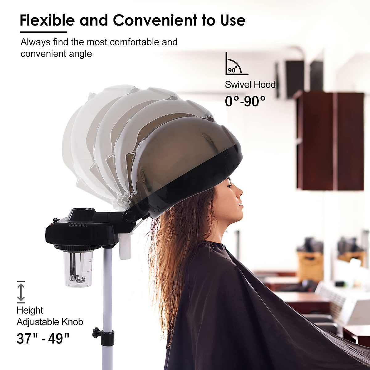 Icoget Standing Hair Steamer for Nature Black Hair, Hooded Heating Steam Cap for Deep Conditioning w/Adjustable Height and Angle, Hot Mist for Hydration and Color Processor, Home Salon Use