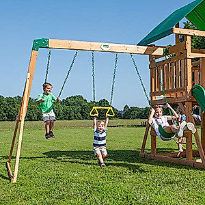 Backyard Discovery Mount McKinley All Cedar Wood Swing Set, Playground for All Kids Age 3-10, Rock Wall, Wave Slide, Fort, Double Rock Climber and Rope