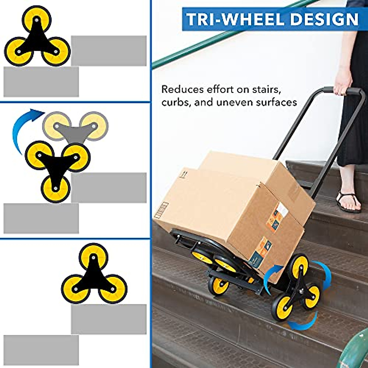 Mount-It! Stair Climbing Dolly - 3 Wheel Stair Climbing Cart | Easily Lift Heavy Items Up and Down Steps | Holds 330 Pounds and Smoothly Rolls on Variety of Surfaces - Portable Dolly for Stairs