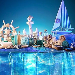 3 Pcs Iridescent Ocean Waves Tablecloths Disposable Plastic Ocean Blue Table Cloth Rectangle Table Covers for Under the Sea Beach Surf Ocean Pool Party Birthday Party Decorations, 54 x 108 Inch