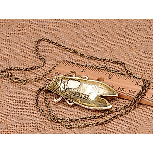 Alilang Big Antique Golden Tone Orange Amber Vintage Insect Cicada Beetle Bug Chain Pendant Necklace