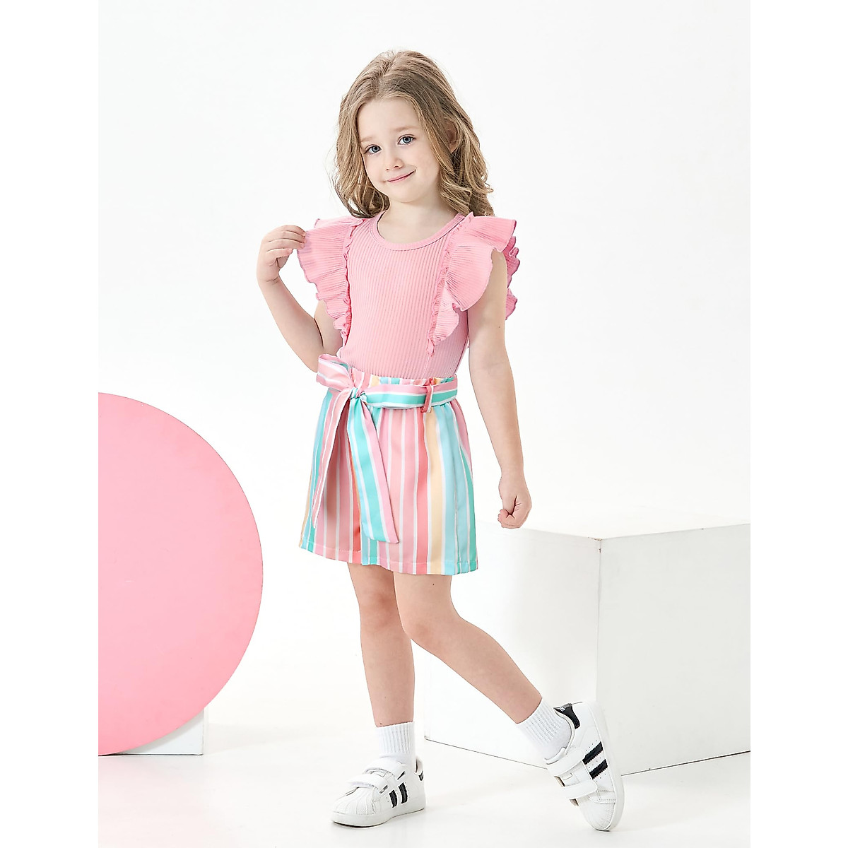 Crazyme Toddler Girl Clothes Short Sleeve T-Shirt Top Pirnted Short Set Baby Girl Outfits 18 Month-5T Girl Clothes