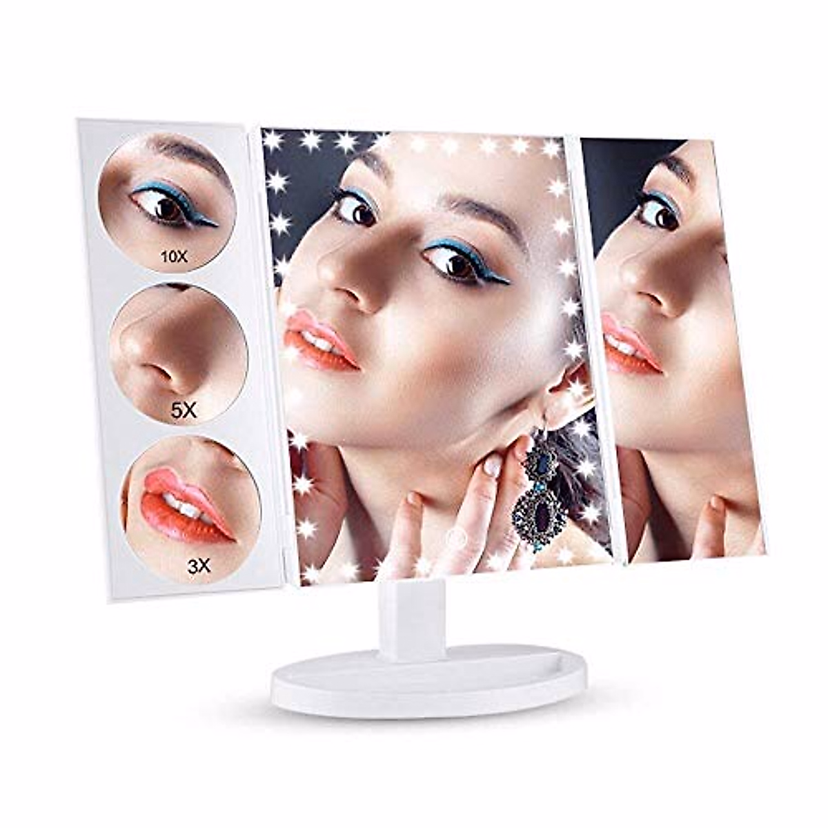 KXA Touch Lighted Makeup Mirror, Desktop Trifold Makeup Vanity Mirror 3X/2X/1X Magnification Dimmable 180° Rotation Illuminated Countertop Cosmetic Mirror
